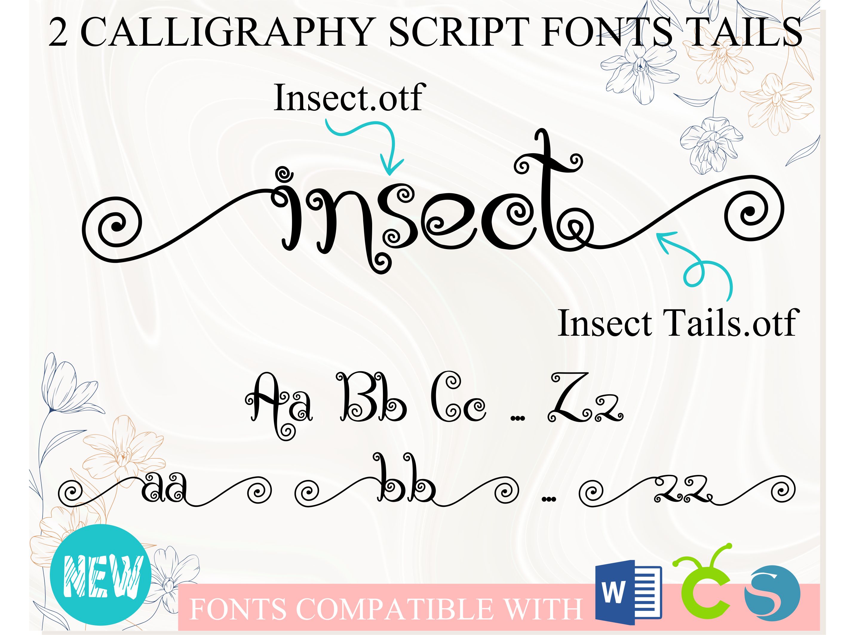 Insect Font with Tails | Cursive font Calligraphy font Scrip | Inspire ...