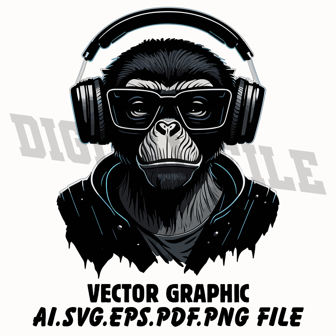 Monkey in Headphones Vector Digital file Ai,PDF,PDF,SVG,PNG | Inspire Uplift