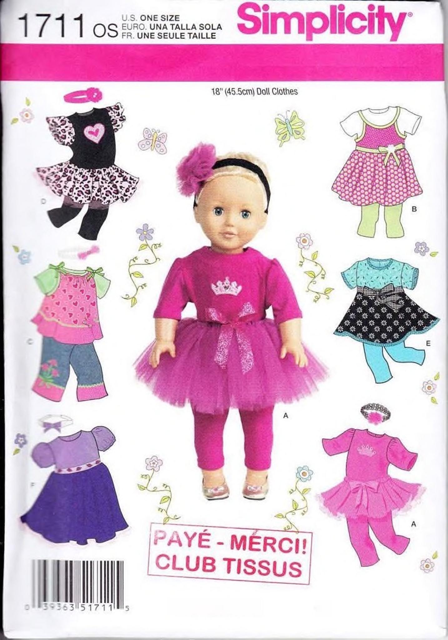Simplicity 1711 - 18 inch (45,5 cm) doll clothes sewing patt - Inspire ...