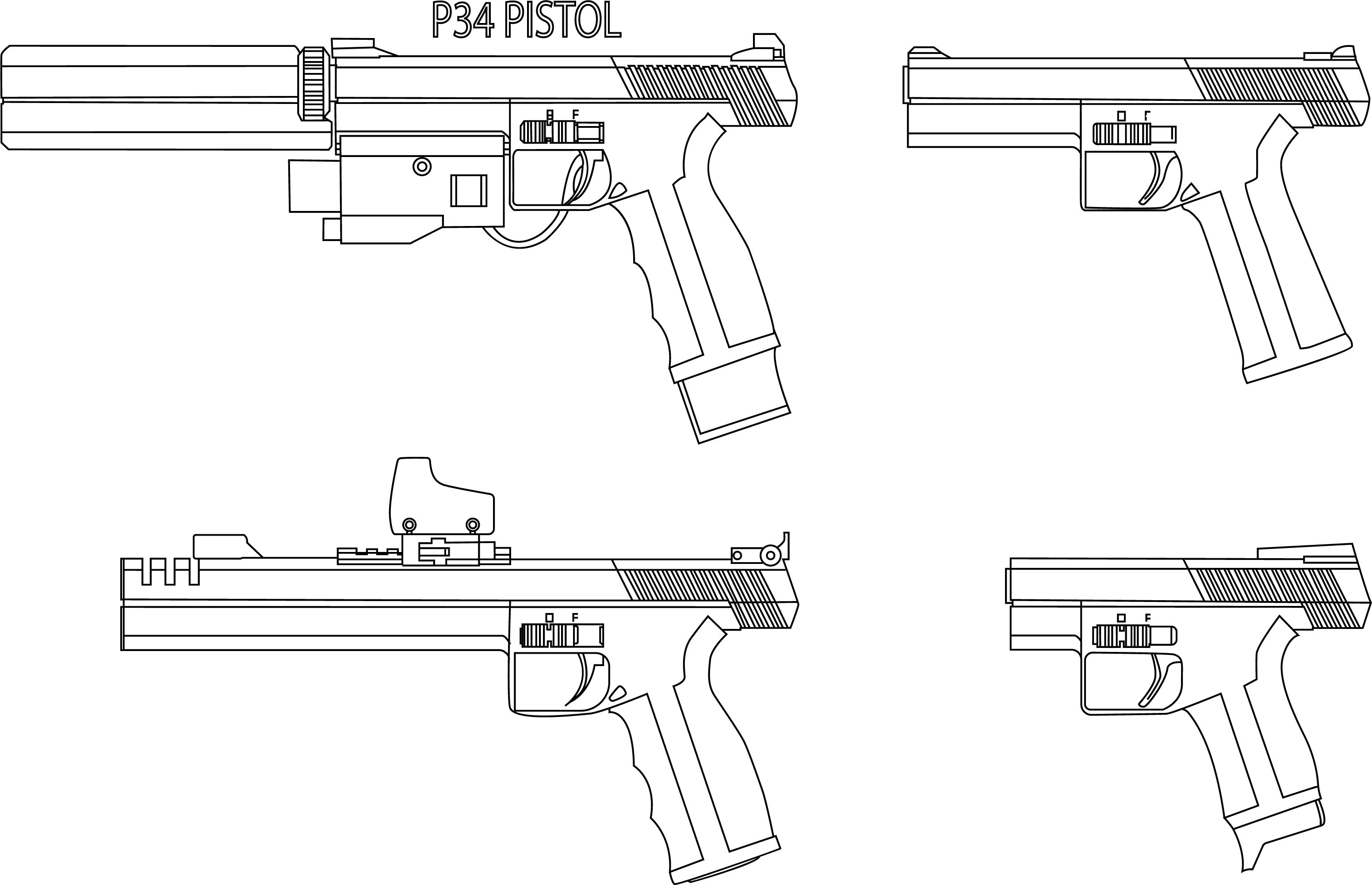 P34 PISTOL line art VECTOR FILE Black white vector outline o - Inspire ...