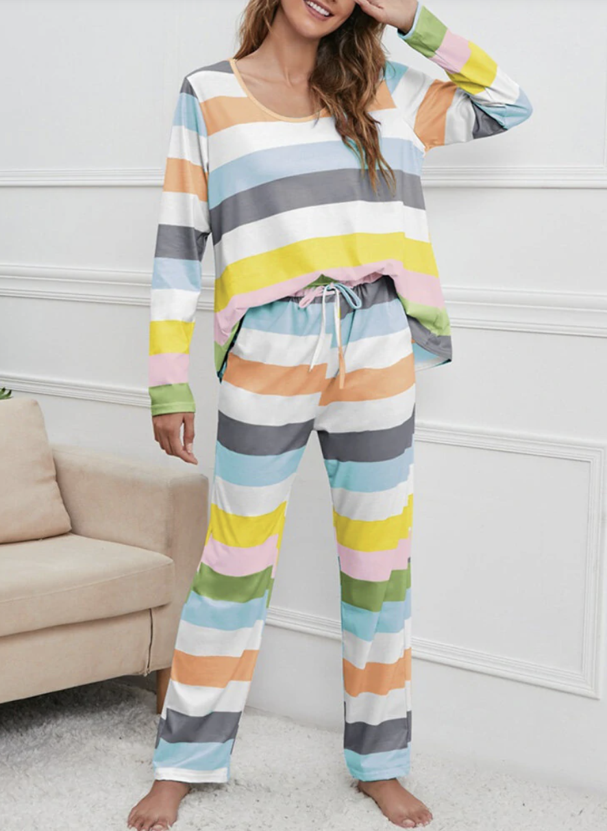 Plus Size Women Colorful Horizontal Stripe Drawstring Pants | Inspire ...