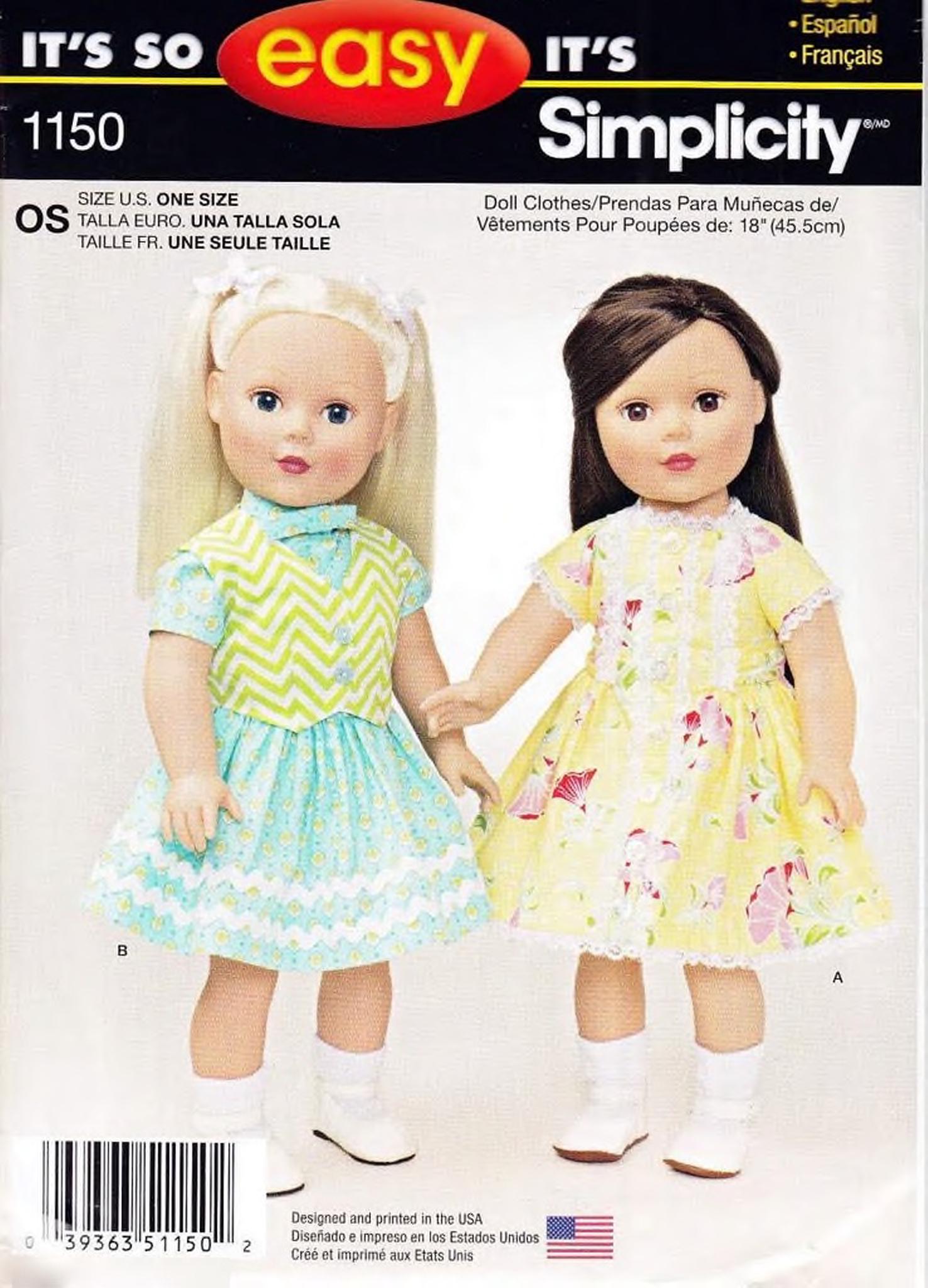Simplicity 1150 - 18 inch (45.5 cm) doll clothes sewing patt | Inspire ...