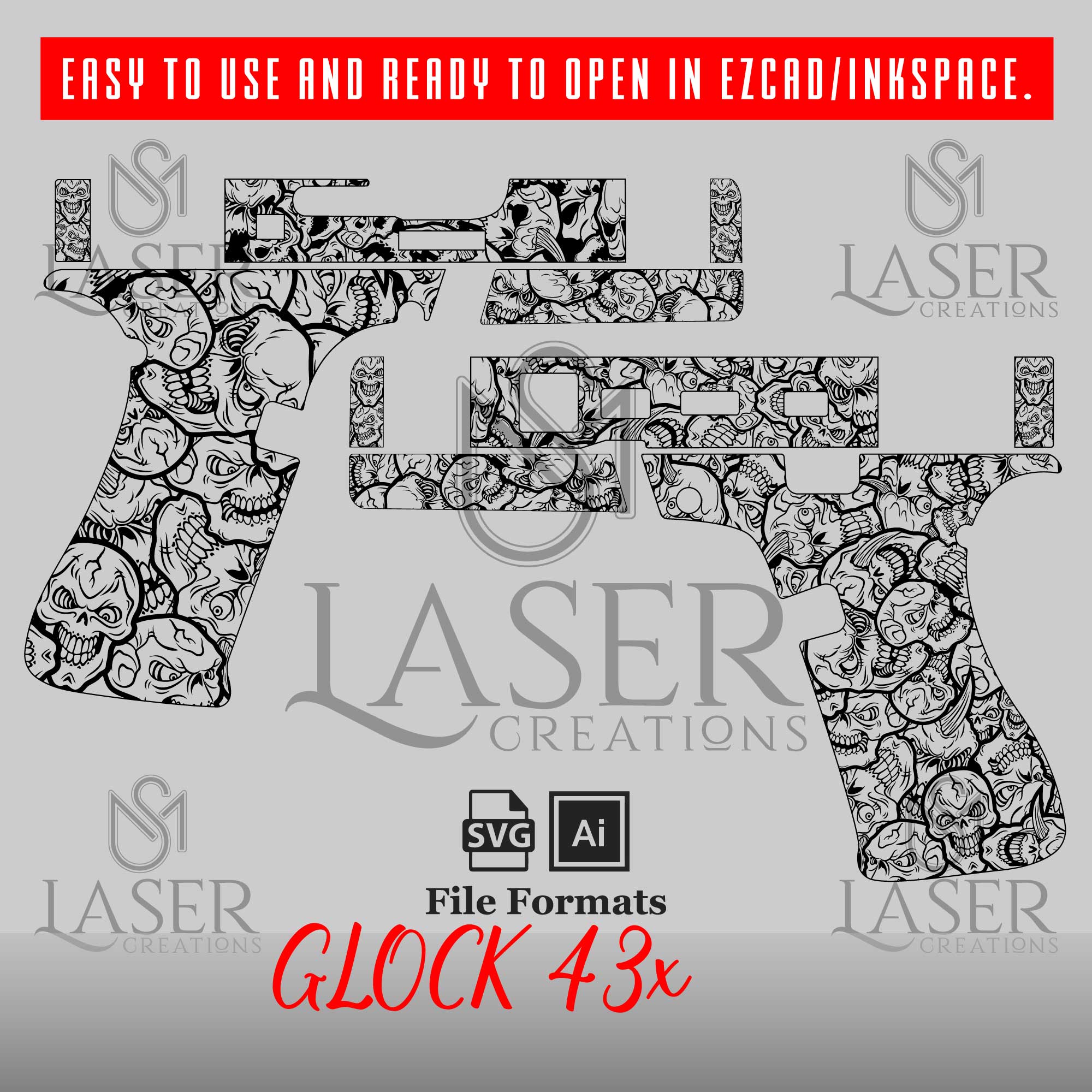 SM Laser Creations Glock 43x Skull Design | Inspire Uplift