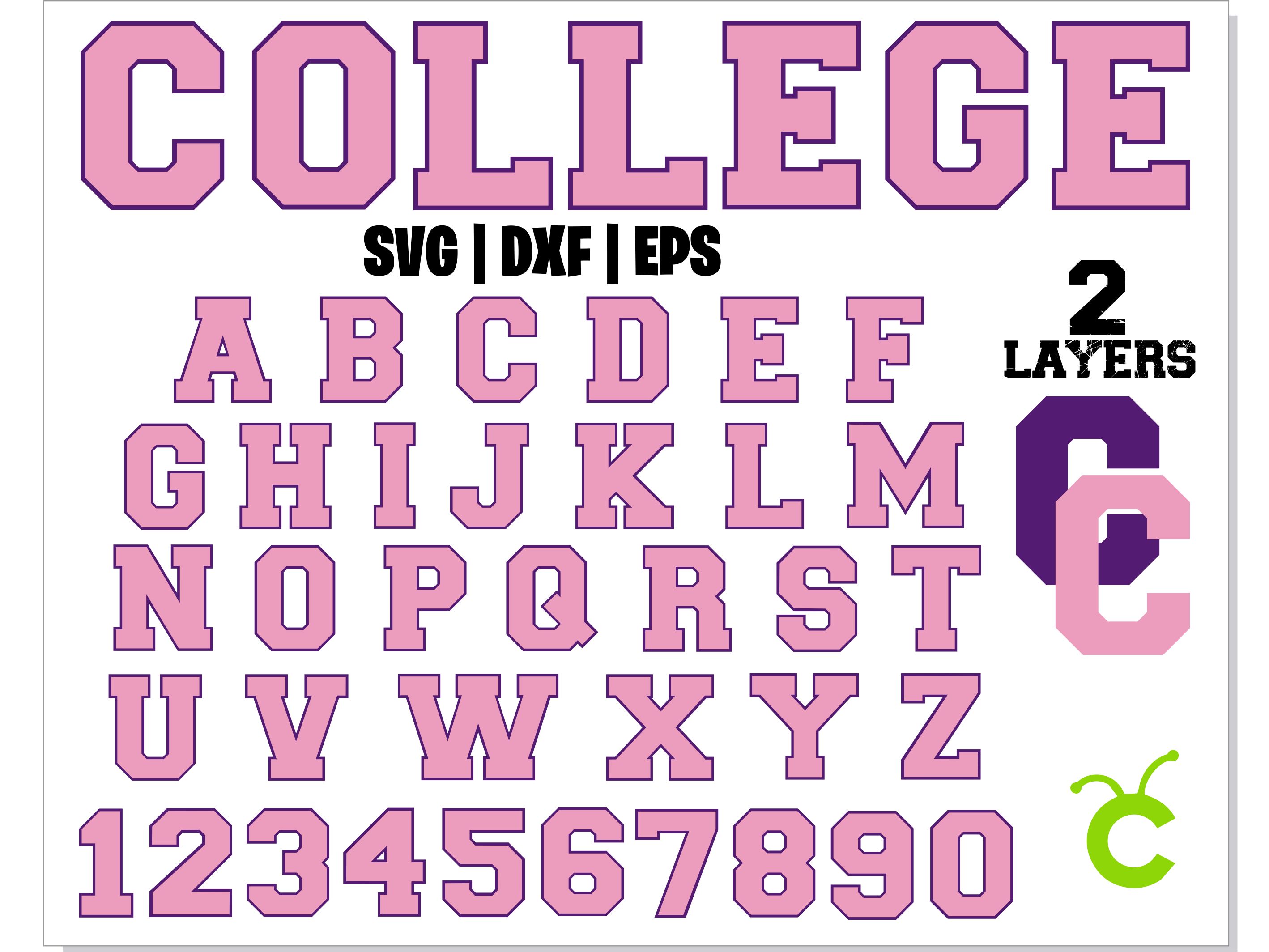 Classic College font alphabet SVG 2 layers pink | Sport font | Inspire ...