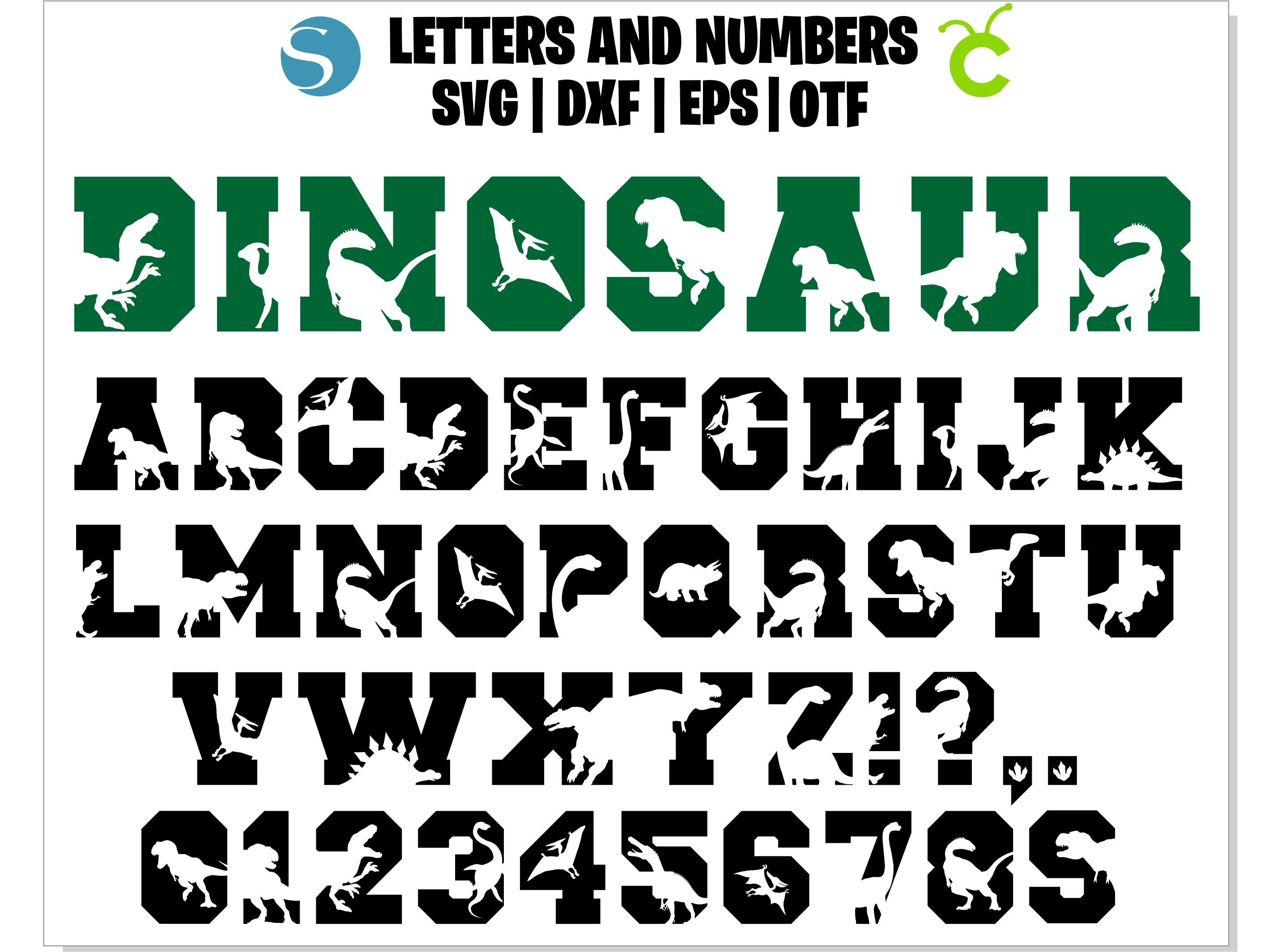 Dinosaur Silhouette Font SVG, Dino Font otf, Dinosaur letter - Inspire ...