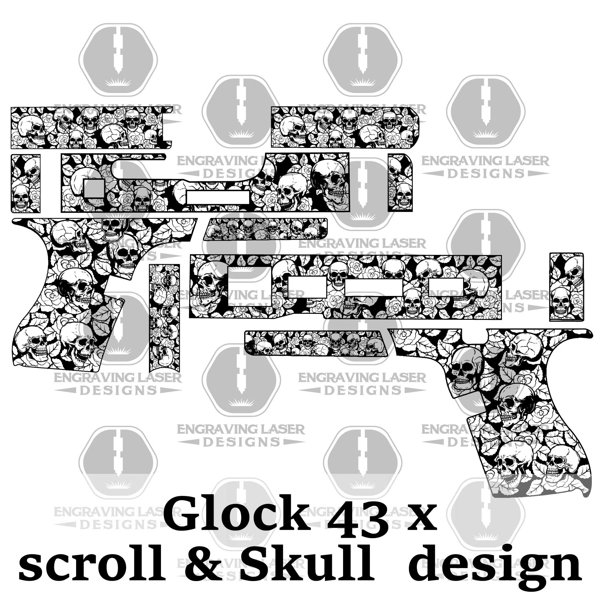 This Engraving Laser Designs Glock 43 x Rose scroll & Skull | Inspire ...