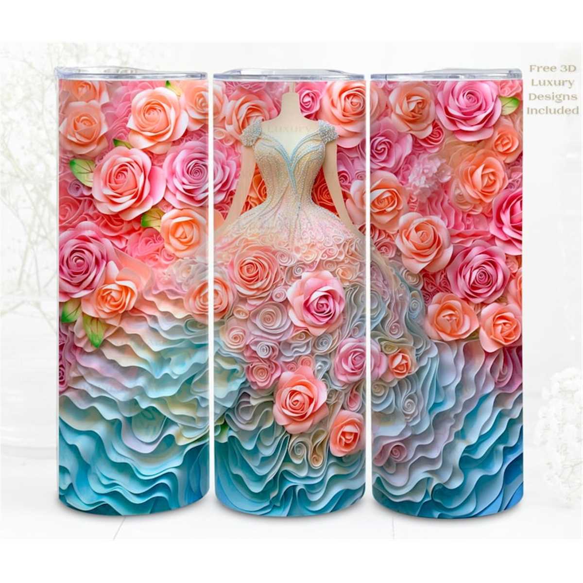 3D Tumbler Wrap Sublimation Dreamy Floral Dress, 300dpi Stra - Inspire ...