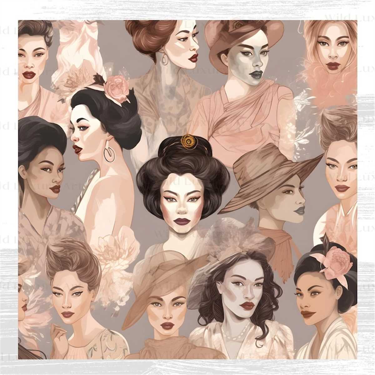 Elegant Faces Print Digital Pattern, Printable, Sublimation, | Inspire ...