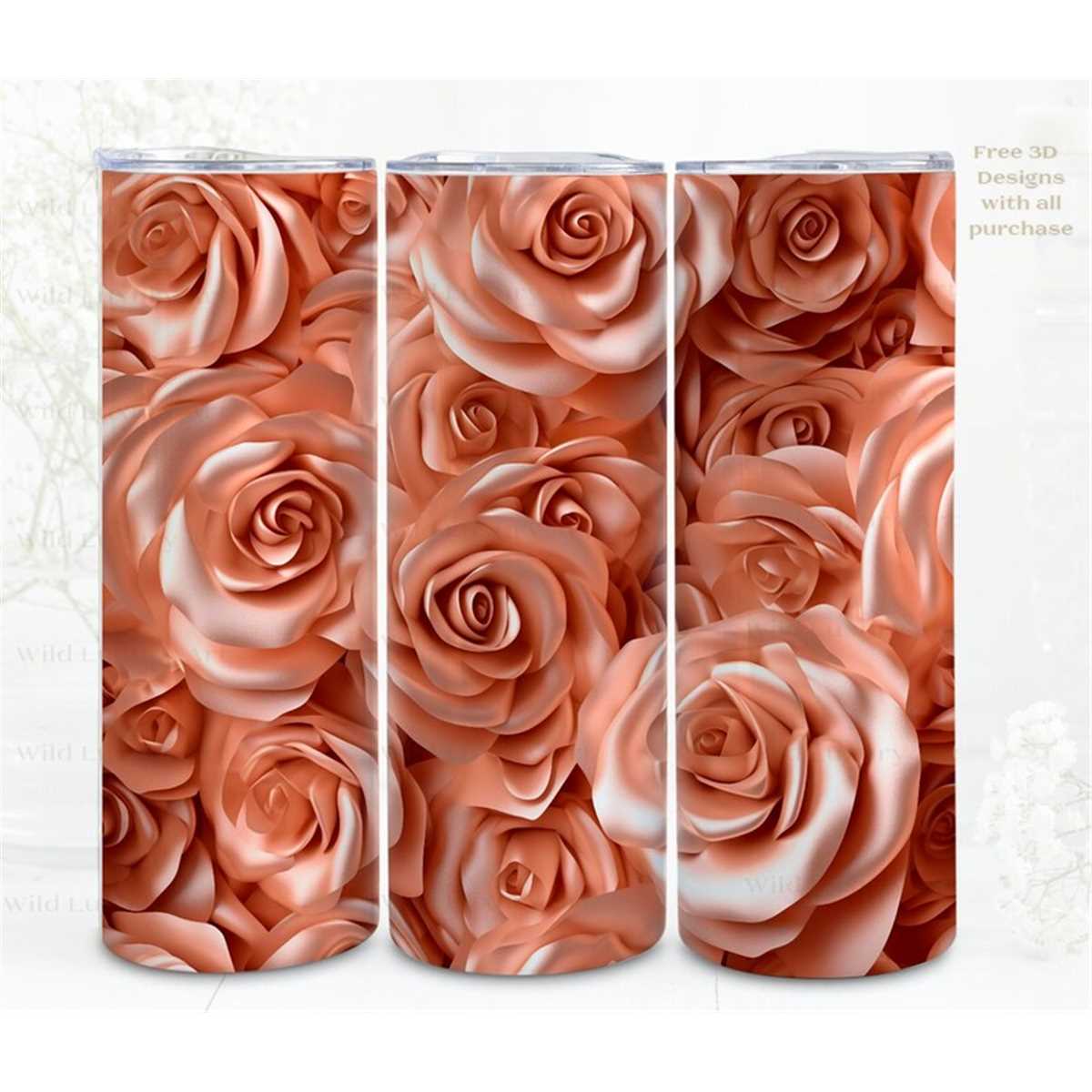 3D Sublimation Tumbler Wrap, Rose Gold Roses 3D Designs, 300 - Inspire ...