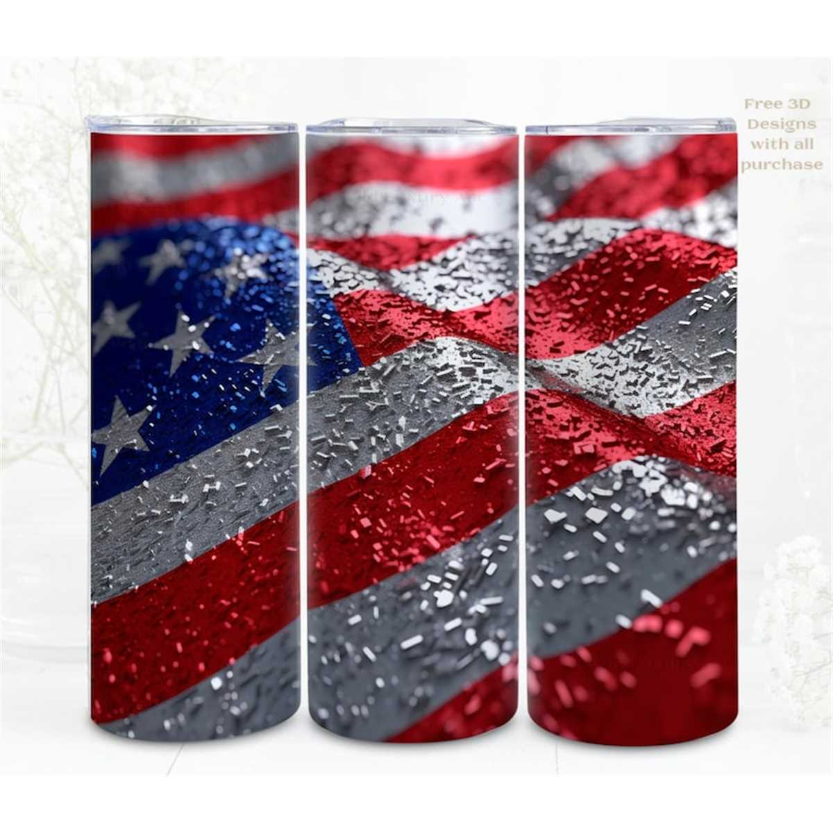 3D Tumbler Wrap, Glitter American Flag Digital Art, Sublima - Inspire Uplift