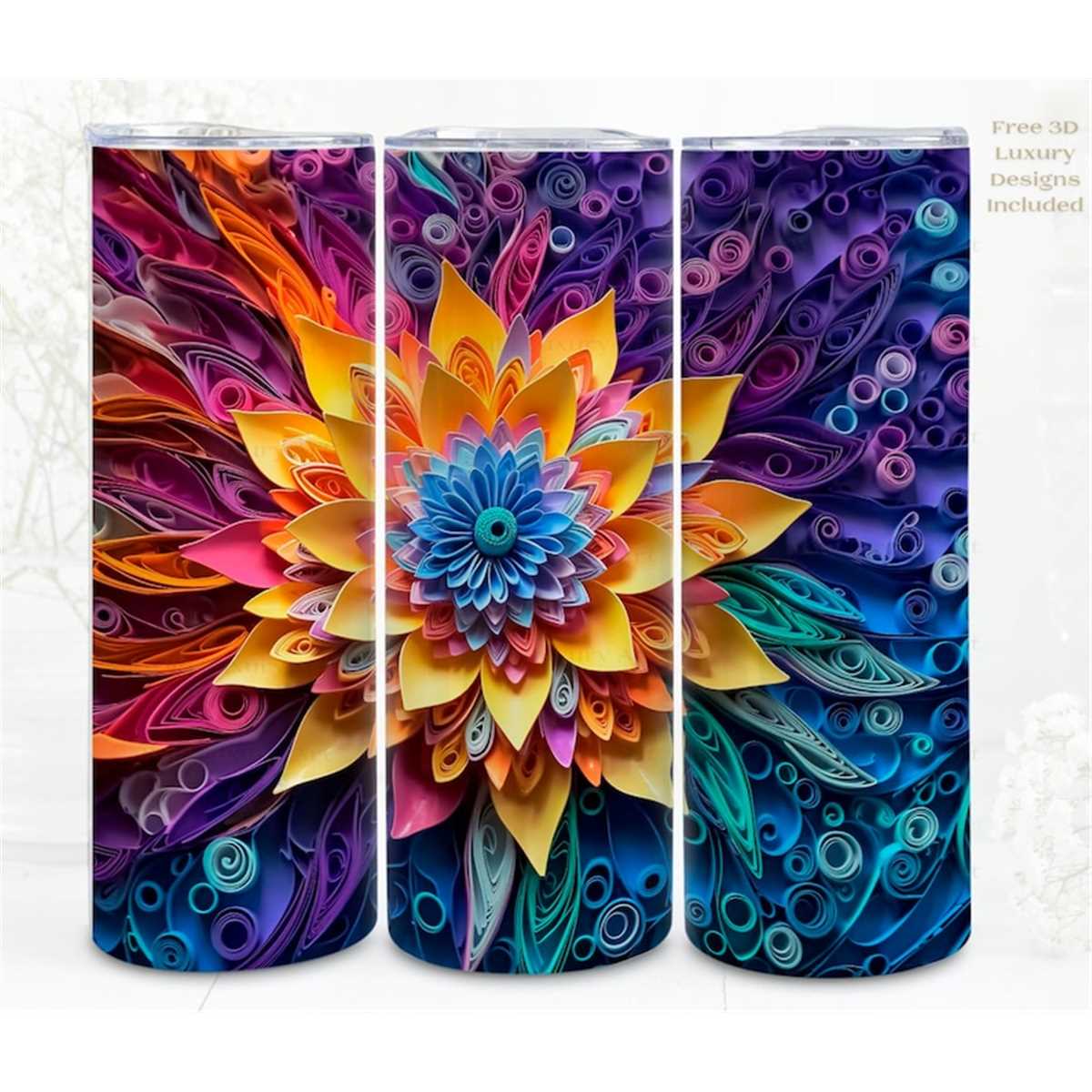 3D Floral Tumbler Wrap Sublimation Abstract, 300dpi Straight - Inspire ...