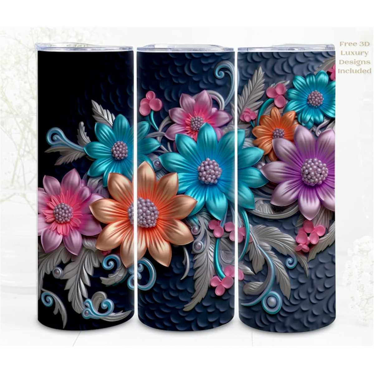 3D Tumbler Wrap Sublimation Chrome Spring Flowers, 300dpi St | Inspire ...