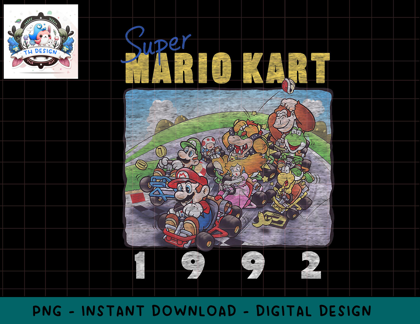 Mario Kart Group Shot 1992 Vintage Poster png, sublimation.j | Inspire ...