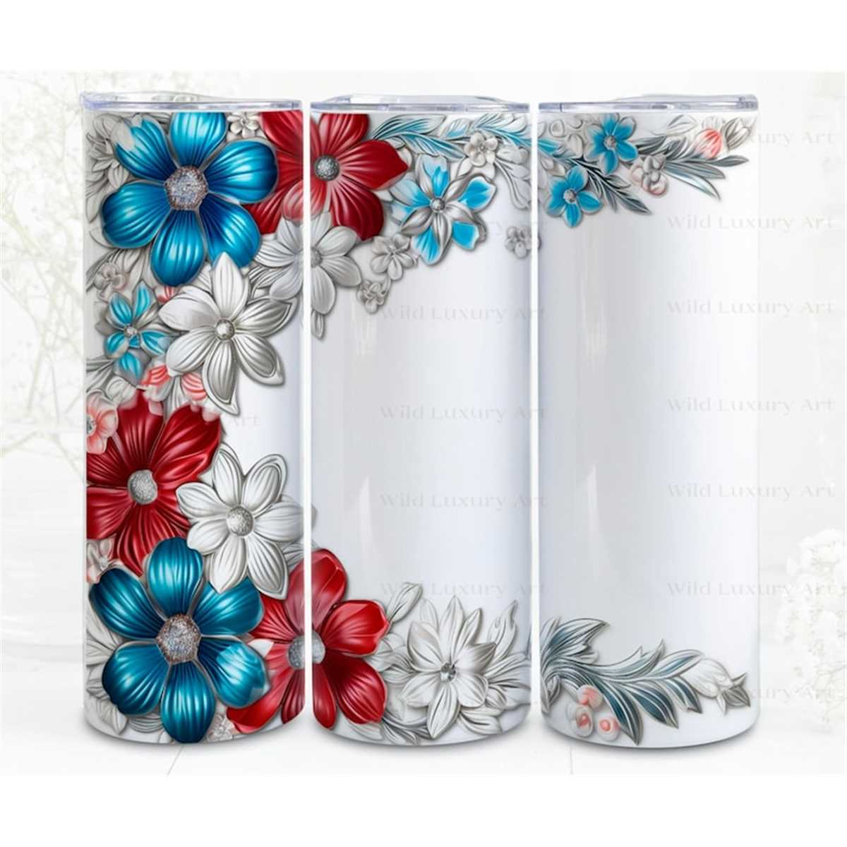 3D Tumbler Wrap Sublimation American Flag Floral Border, 300 | Inspire ...