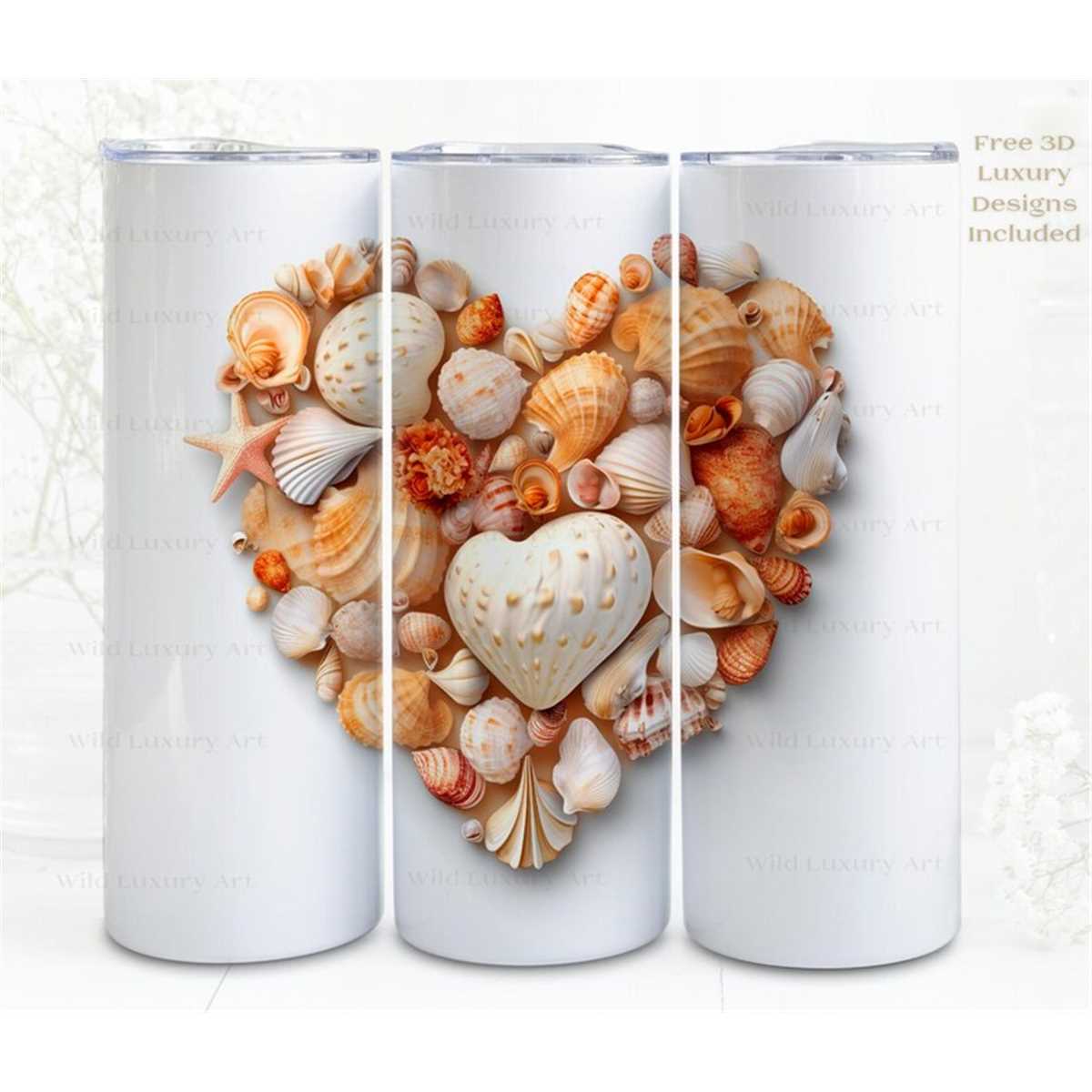 3D Heart Tumbler Wrap, Heart Seashells 3D Digital Art, Paper | Inspire ...