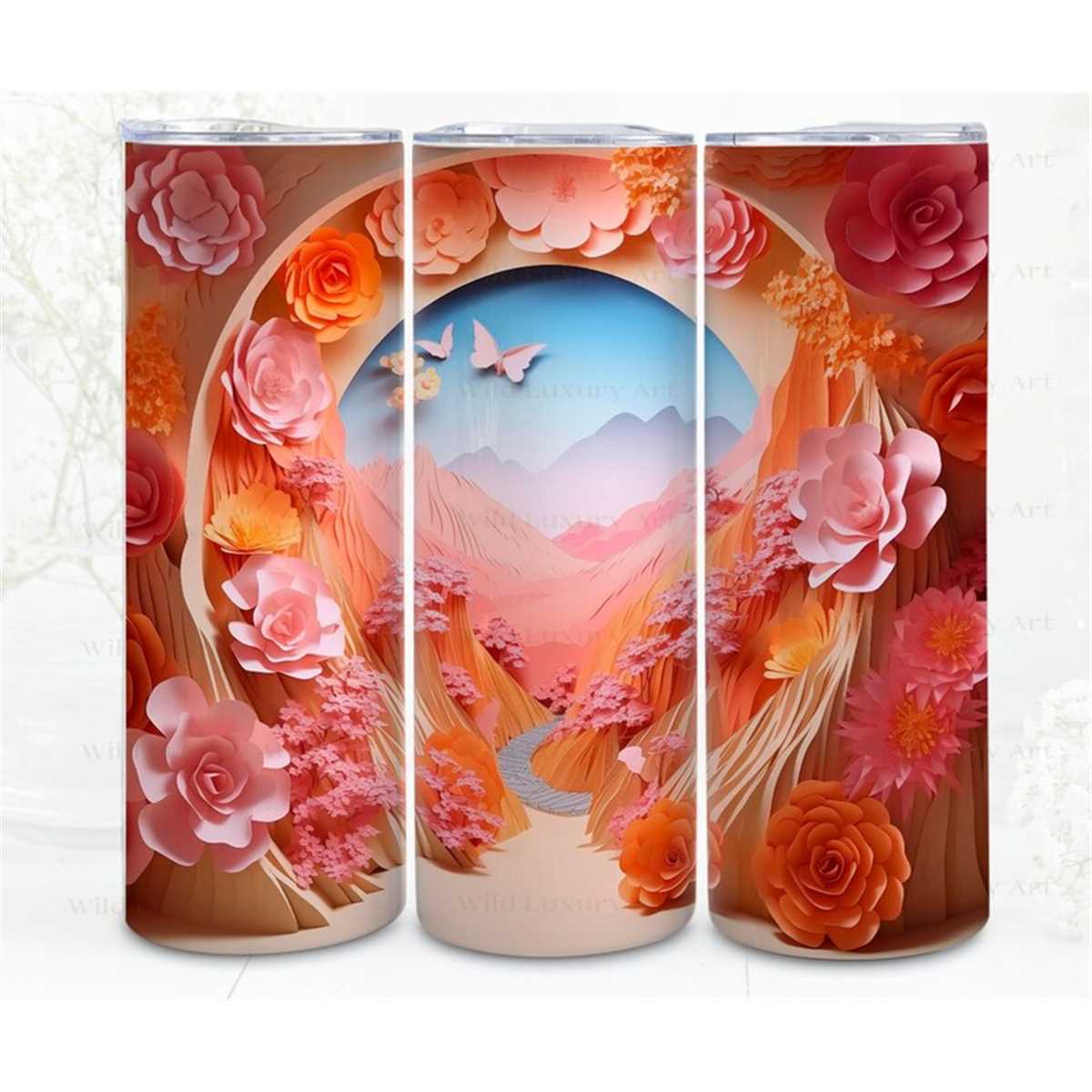 3D Tumbler Wrap Quilling Sublimation, Floral Landscape Ima | Inspire Uplift