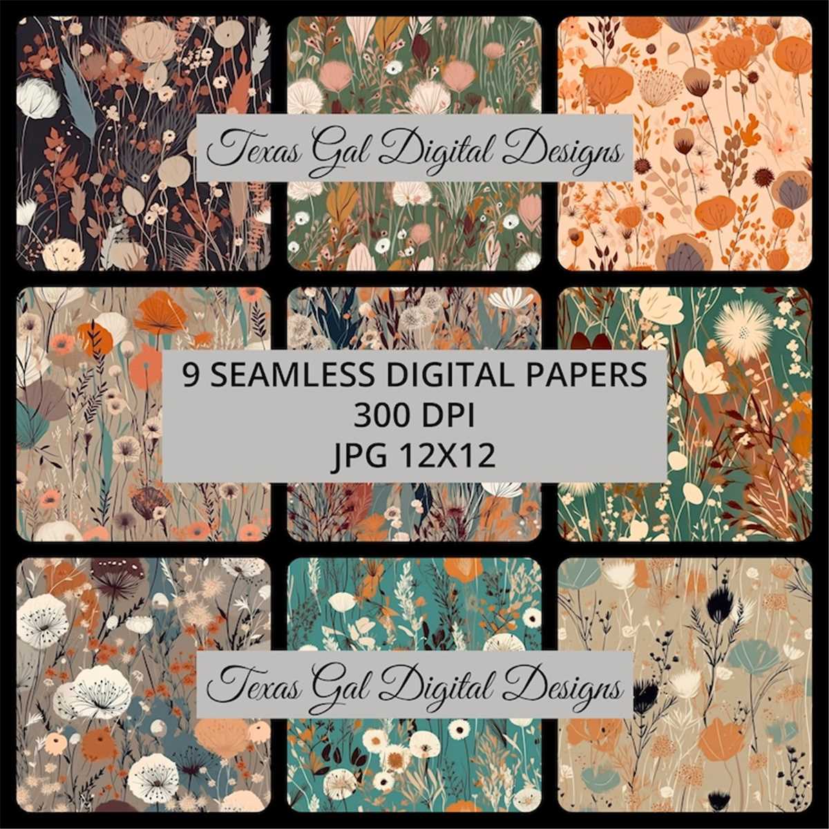 Pampas Grass Digital Paper, 9 Seamless Papas Grass Patterns | Inspire ...