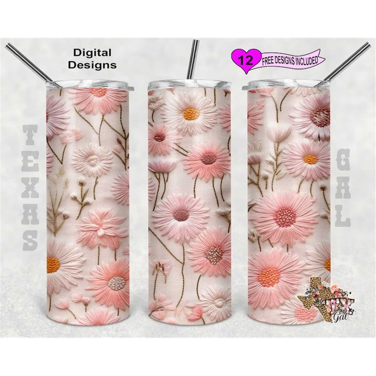 3D Tumbler Wrap, Embroidery Flowers Tumbler Wrap, 20oz Subli | Inspire ...