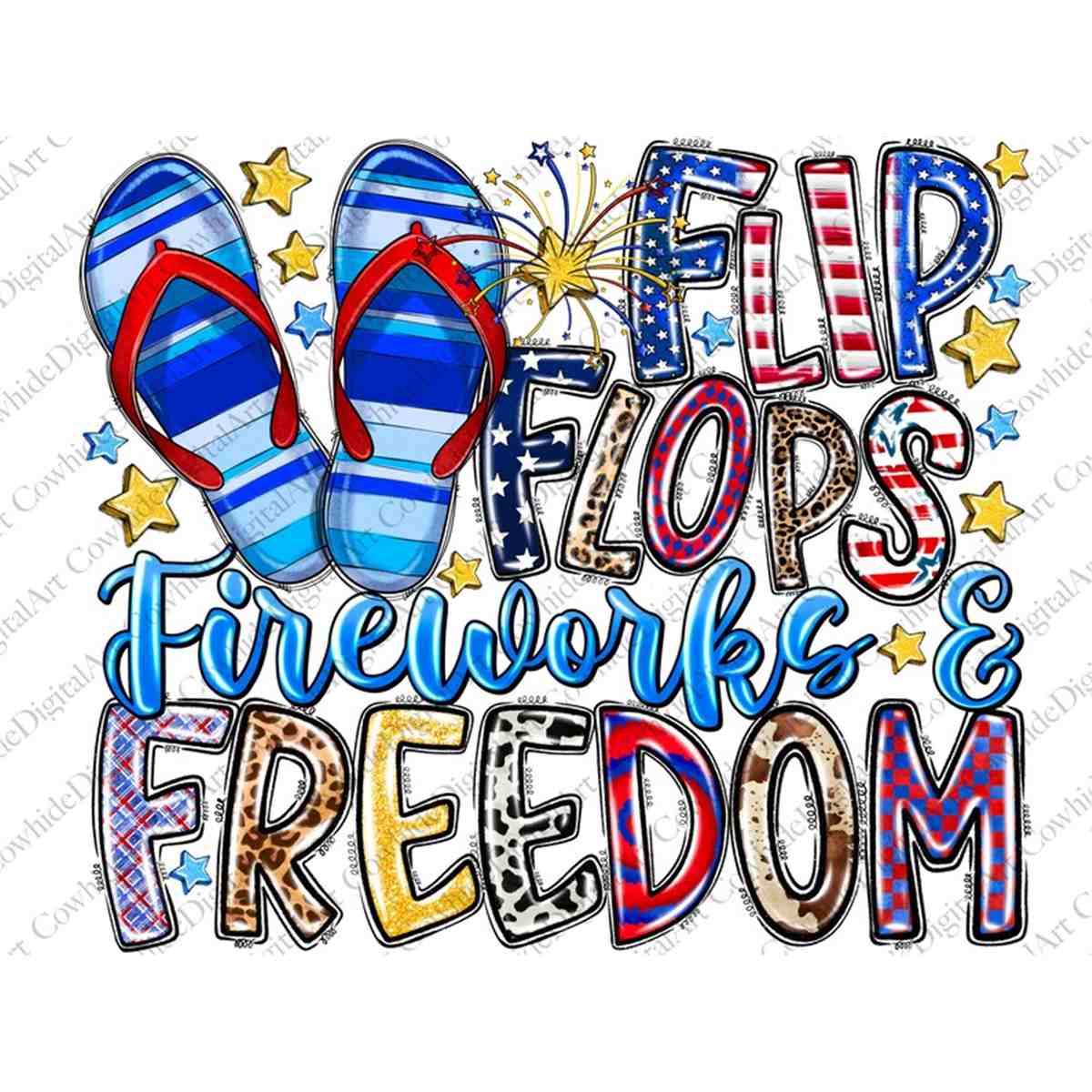 Flip flops fireworks and freedom png sublimation design down | Inspire ...