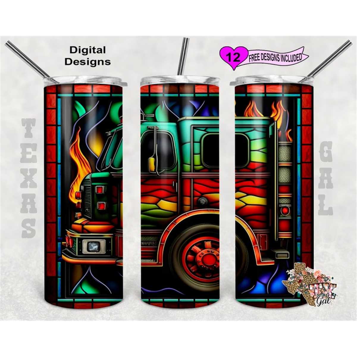 Stain Glass Tumbler Wrap, Fire Truck Tumbler Wrap, 20oz Subl | Inspire ...