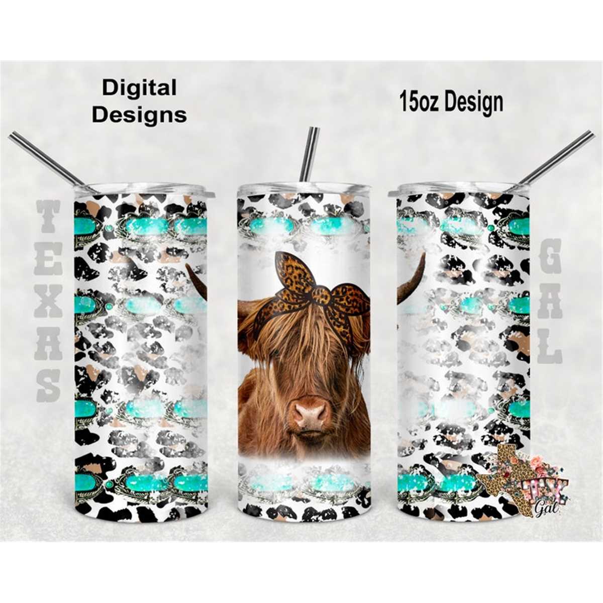 15 oz Skinny Tumbler Highland Cow Wood Turquoise Leopard Sea | Inspire ...