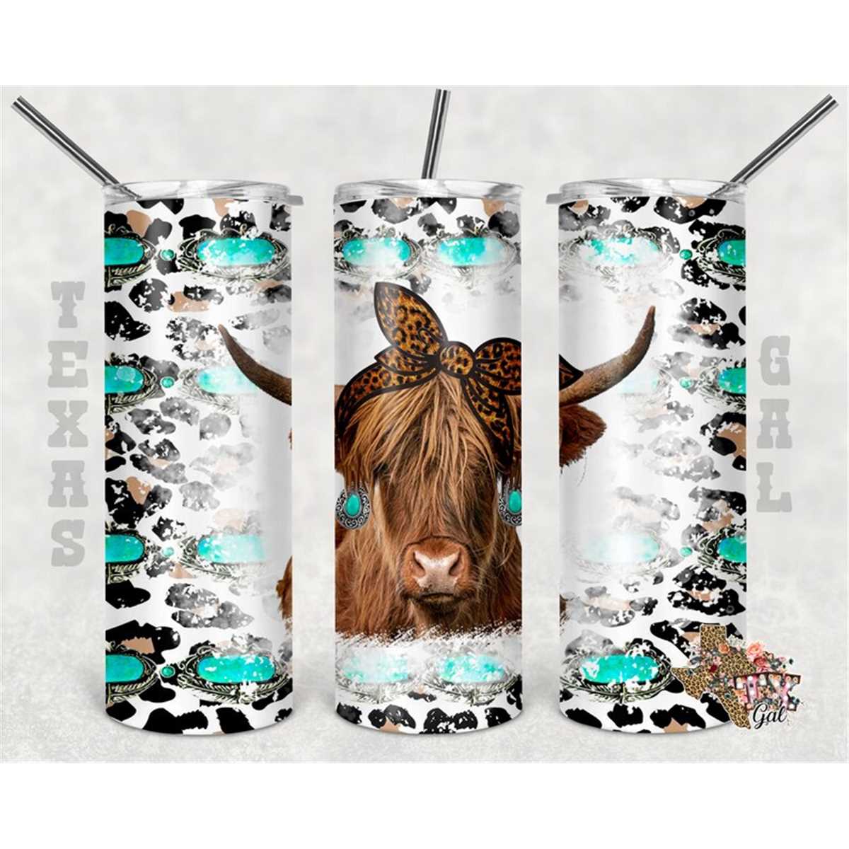 20 oz Skinny Tumbler Highland Cow Turquoise Seamless Sublima | Inspire ...