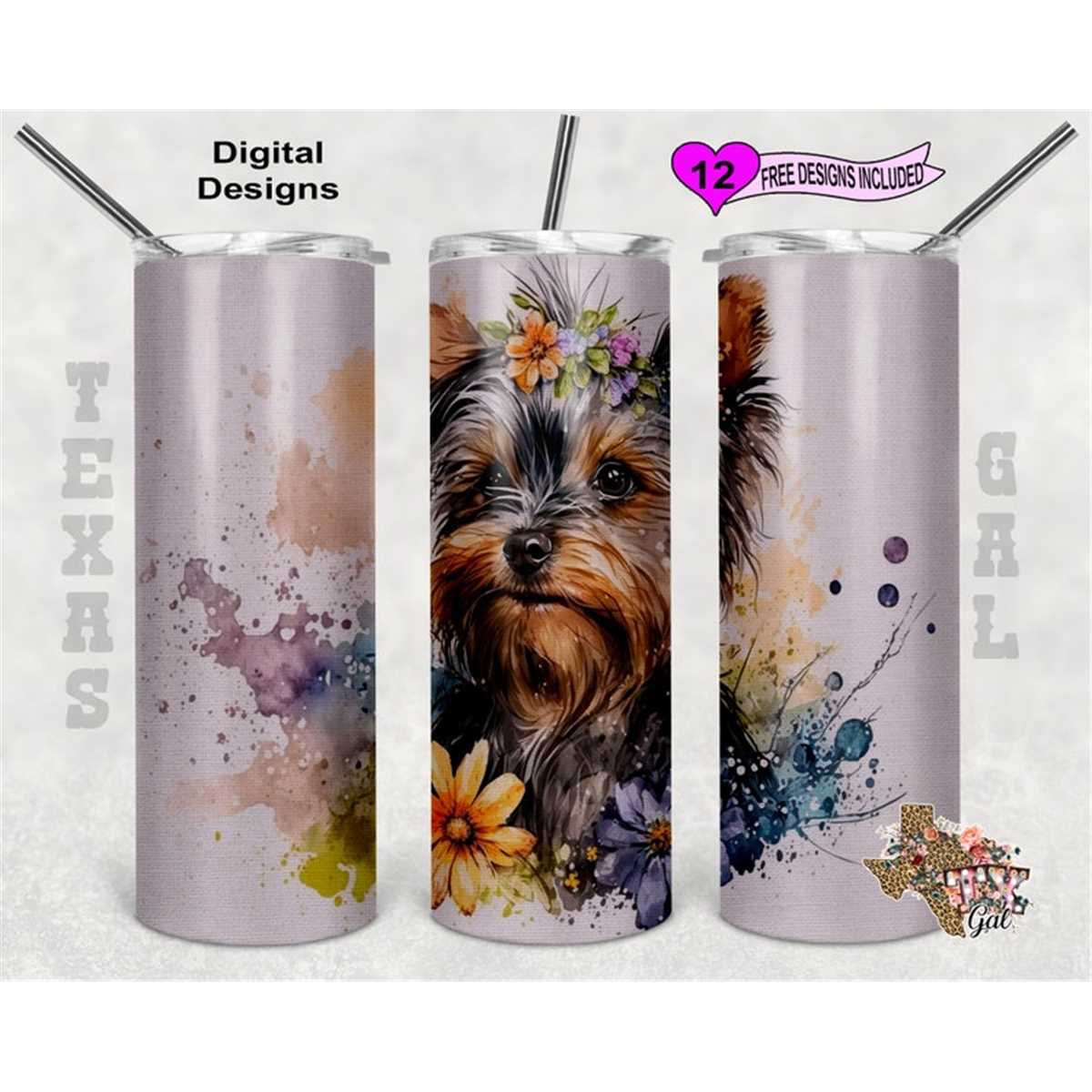 Yorkie Wrap, Watercolor Tumbler PNG, 20oz Sublimation Tumble - Inspire ...
