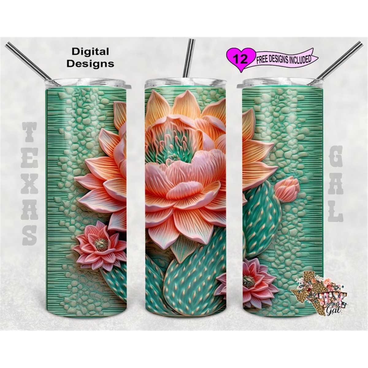 3D Tumbler Wrap, Cactus Bloom Tumbler Wrap, 20oz Sublimation - Inspire ...