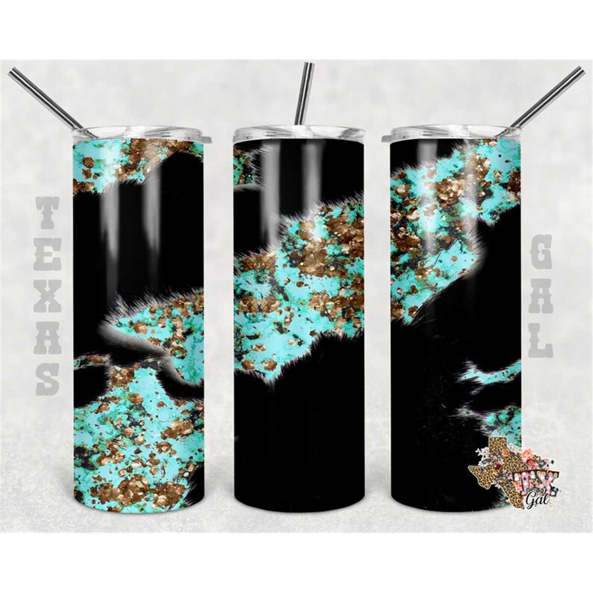 20 oz Skinny Tumbler Cowhide Turquoise Seamless Sublimation | Inspire ...