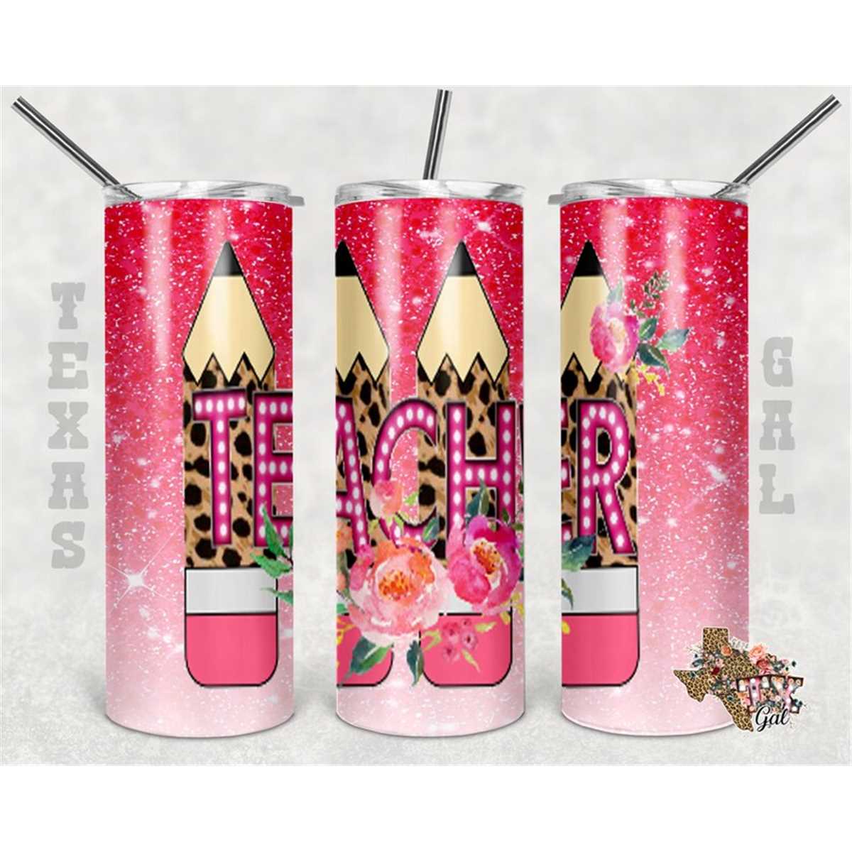 20 Oz Skinny Tumbler Teacher Pencils Glitter Sublimation Des Inspire