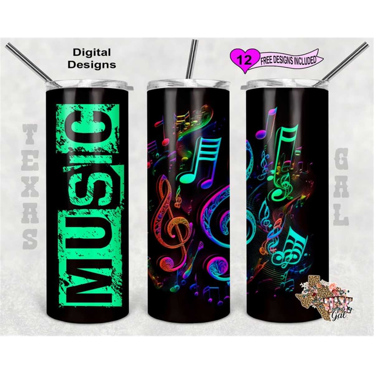 Music Notes Tumbler Wrap, Neon Tumbler Wrap, 20 oz Skinny Tu | Inspire ...