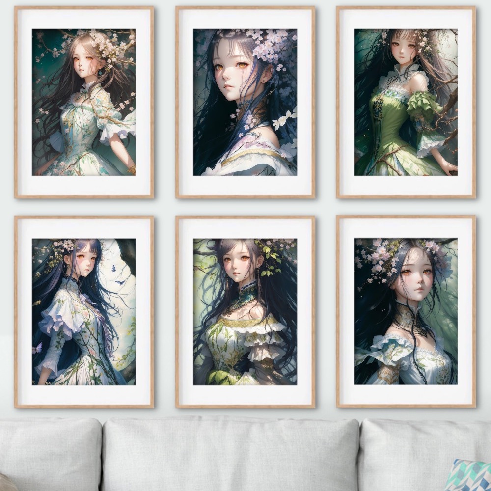 Digital art, set of 6 prints, anime girl, posters, living ro - Inspire ...