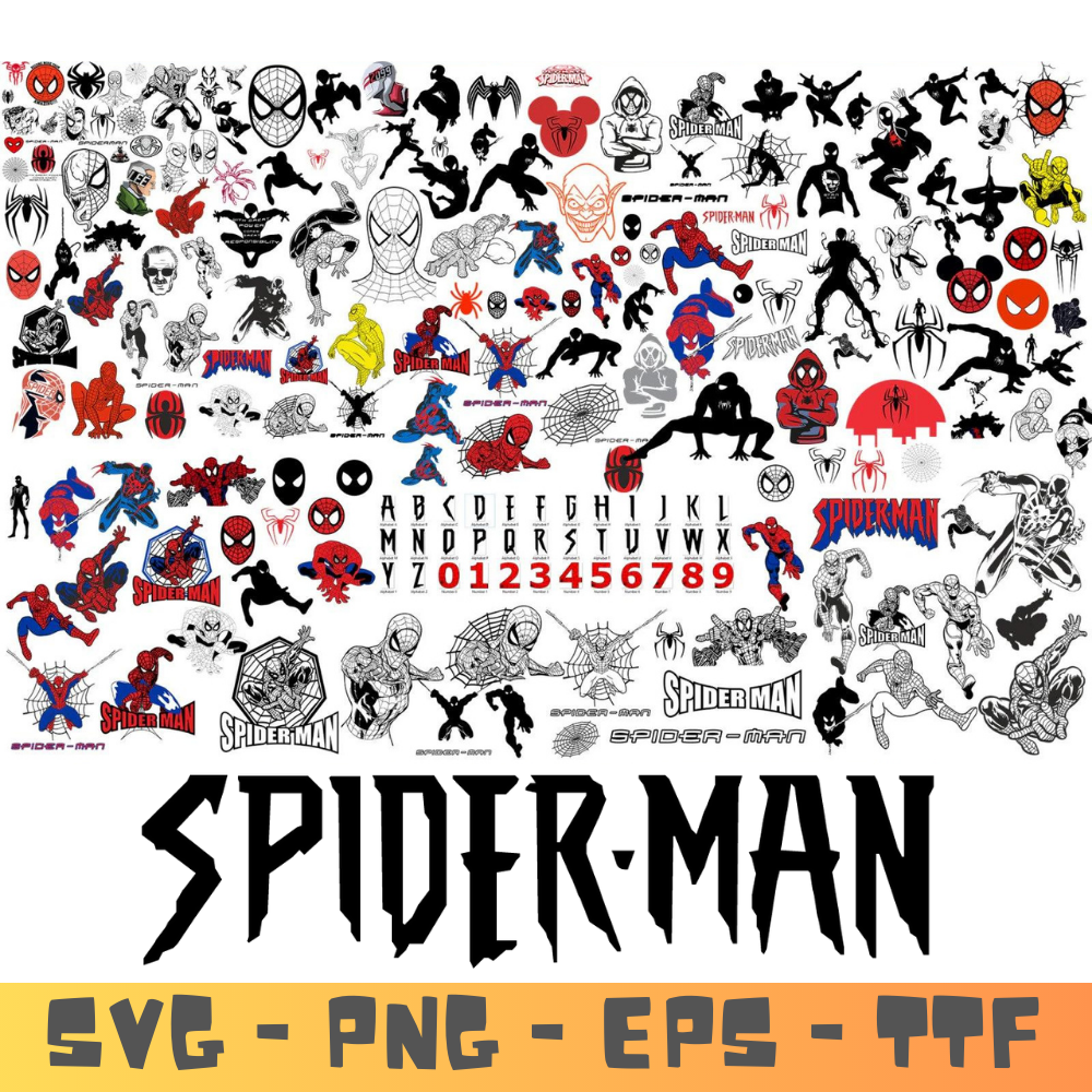 Spider-Man Bundle Designs AND Fonts SVG - TTF - PNG - EPS - | Inspire ...