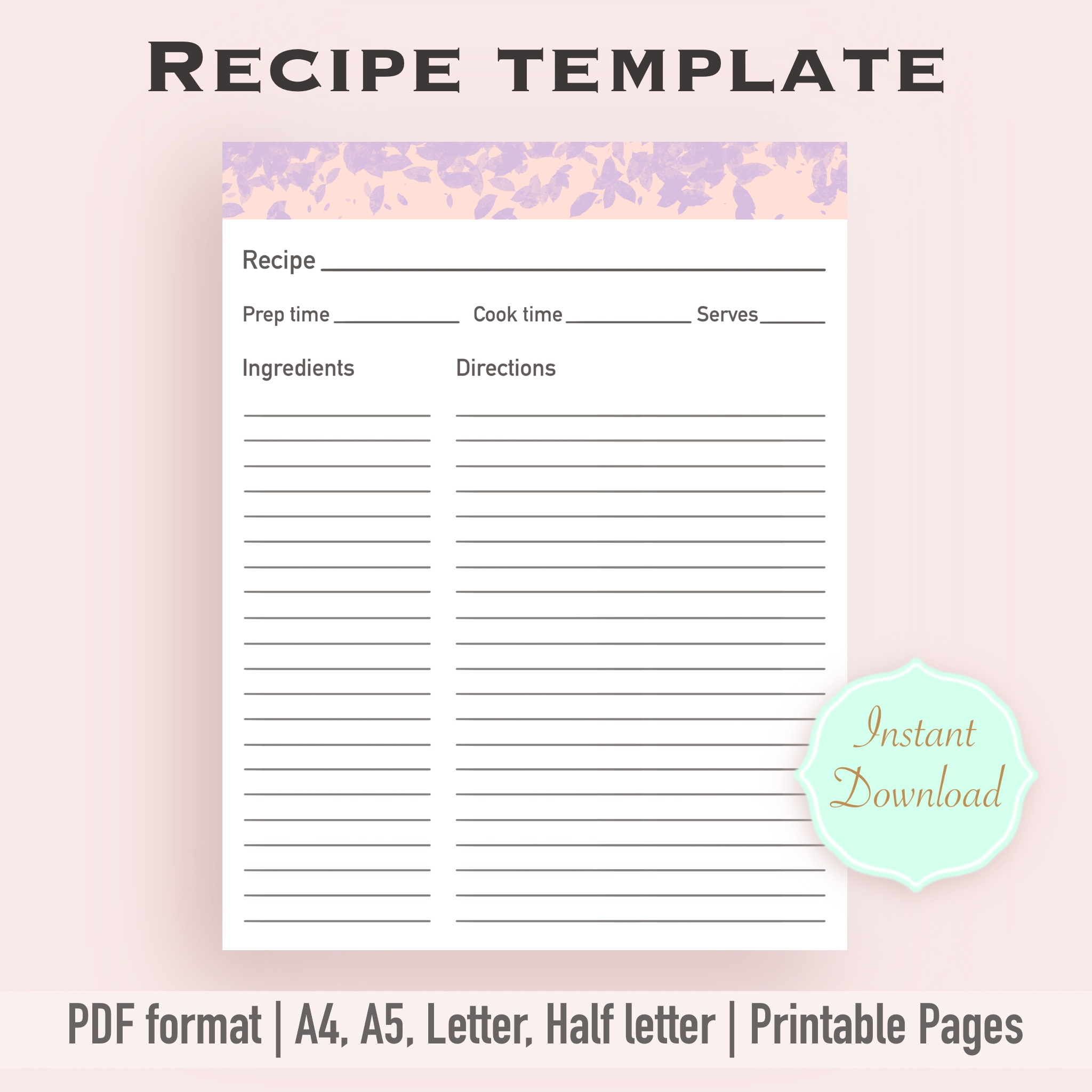 Recipe Template, Recipe Template Printable, Printable Recipe | Inspire ...