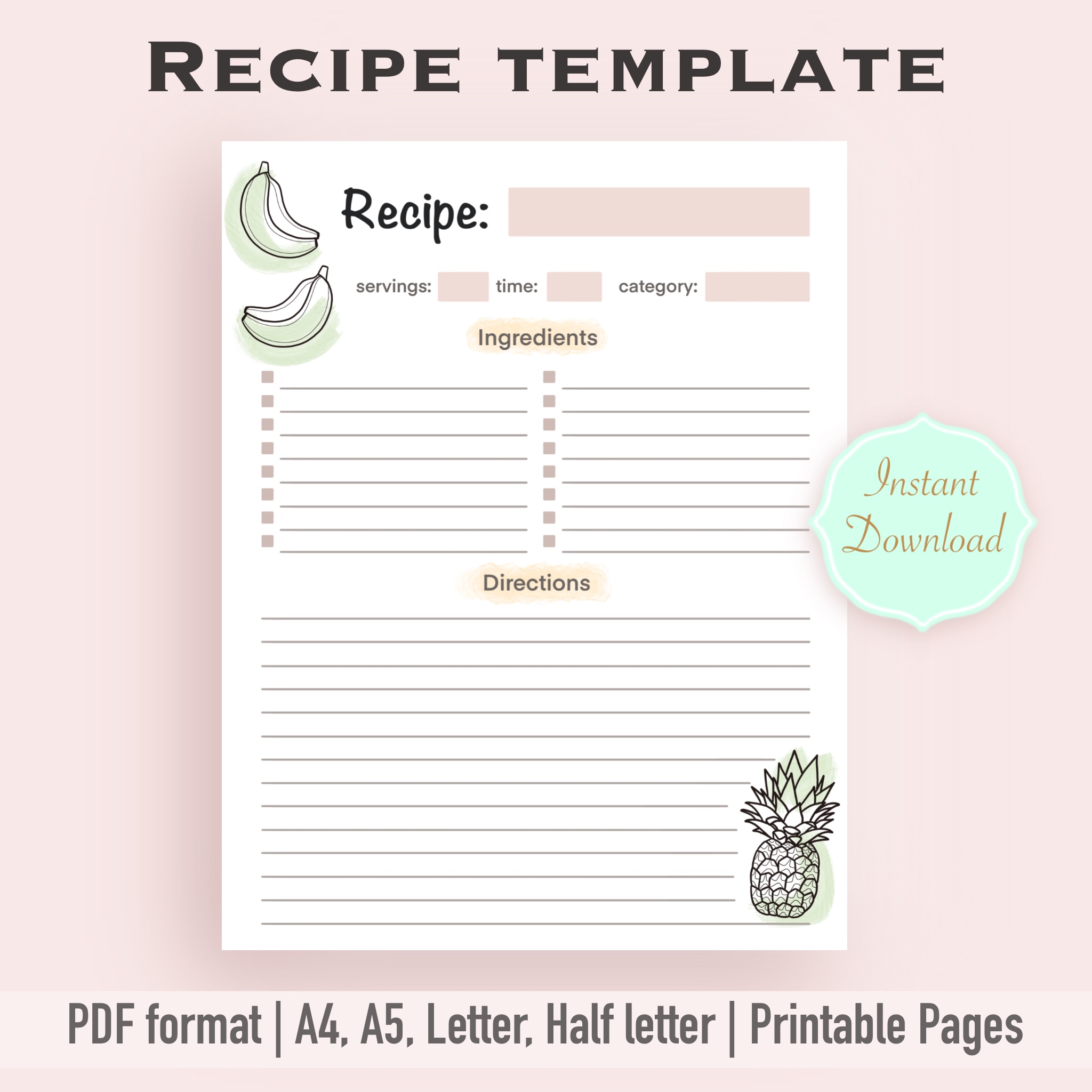 Recipe Template, Recipe Template Printable, Printable Recipe | Inspire ...