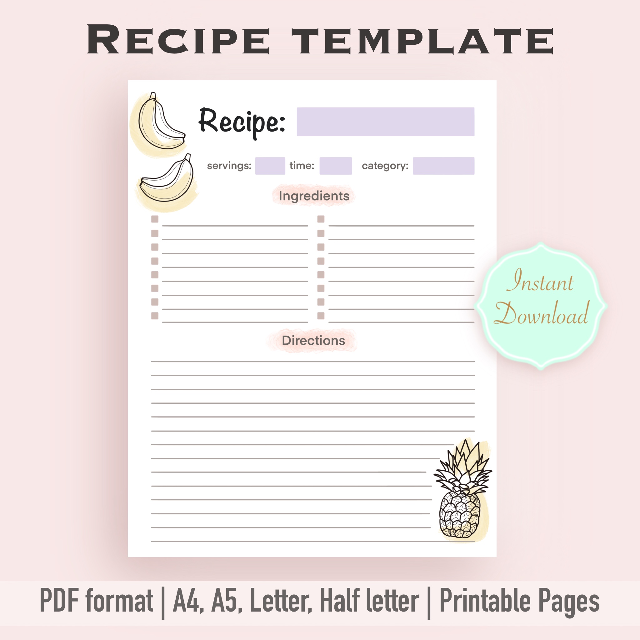 Recipe Template, Recipe Template Printable, Printable Recipe | Inspire ...