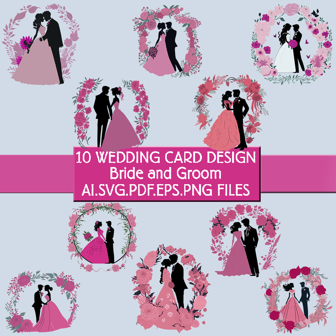 10 Bride and Groom SilhouetteVector Wedding Card drsigns Ai. | Inspire ...