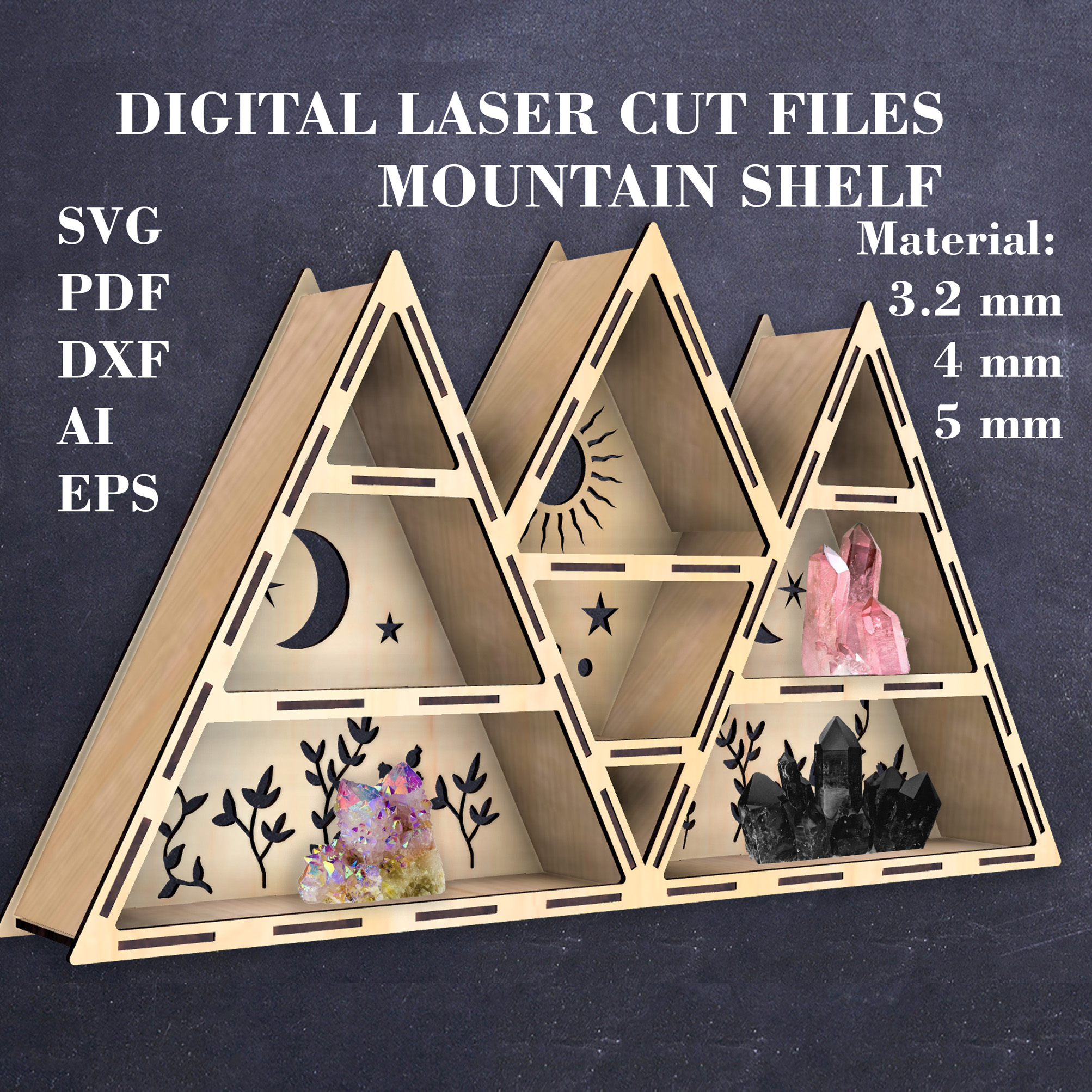 Digital laser cut file for Mountain shelf, Wall crystal disp | Inspire ...
