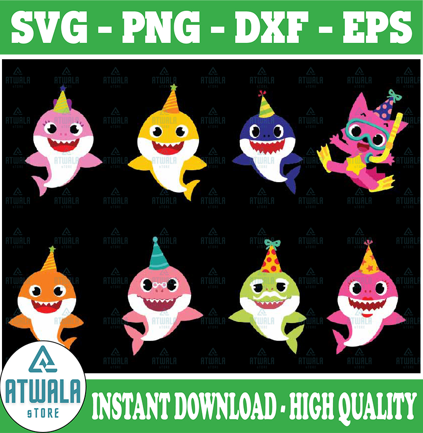 6 Family Sharks Birthday Character with Pink Fong SVG,Png,Sh | Inspire ...