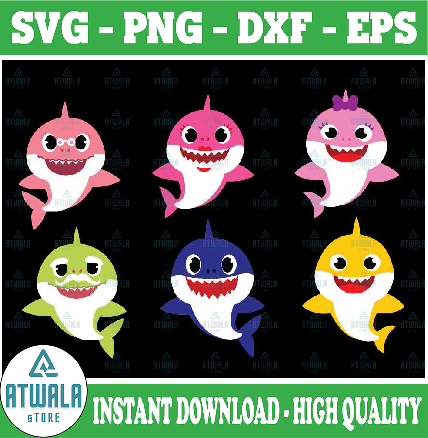 6 Family Sharks Character bundle SVG,Png,Shark's friends svg | Inspire ...