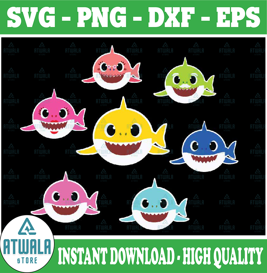 7 Family Sharks Character SVG,Png,Shark's friends svg, Pink | Inspire ...