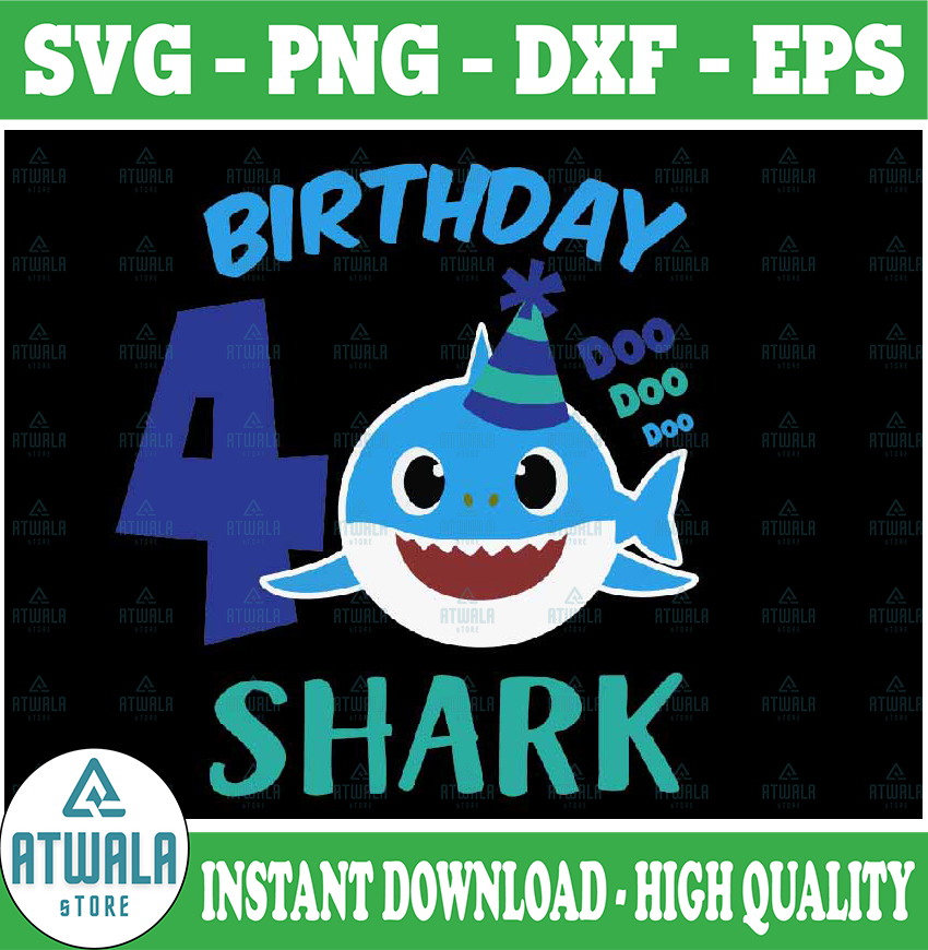 Shark 4th Birthday Svg, Boy Birthday Shark Svg Dxf Eps, Boy | Inspire ...