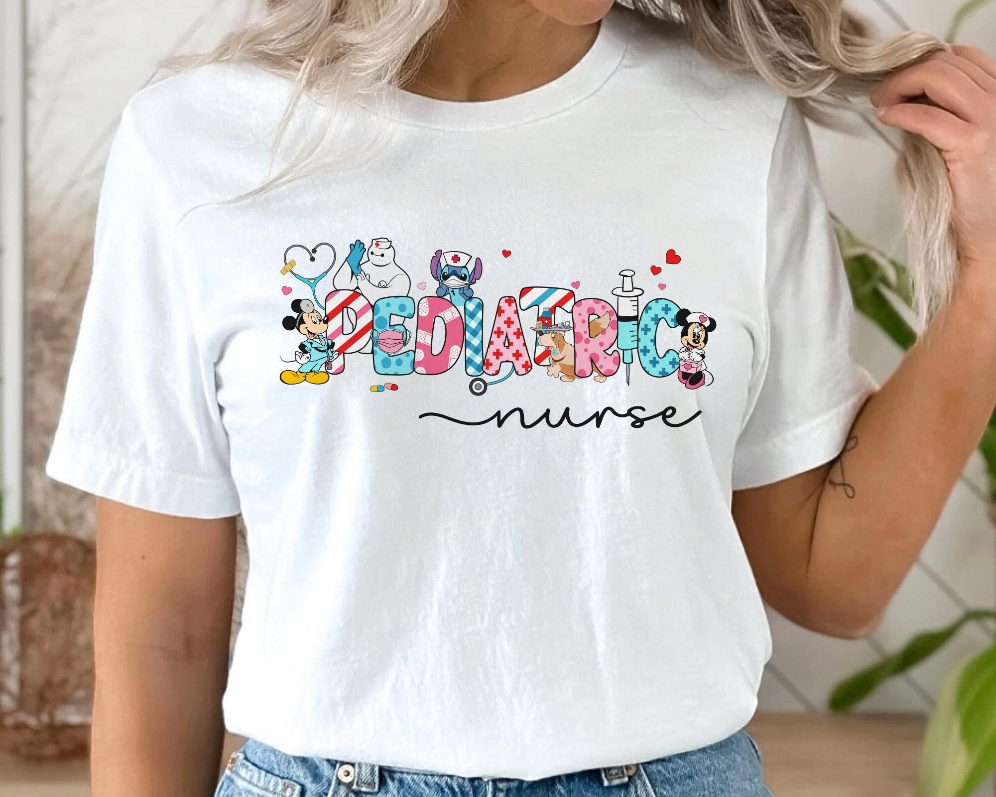 Disney Mickey Minnie Stitch Pediatrics Nurse Sh - Inspire Uplift