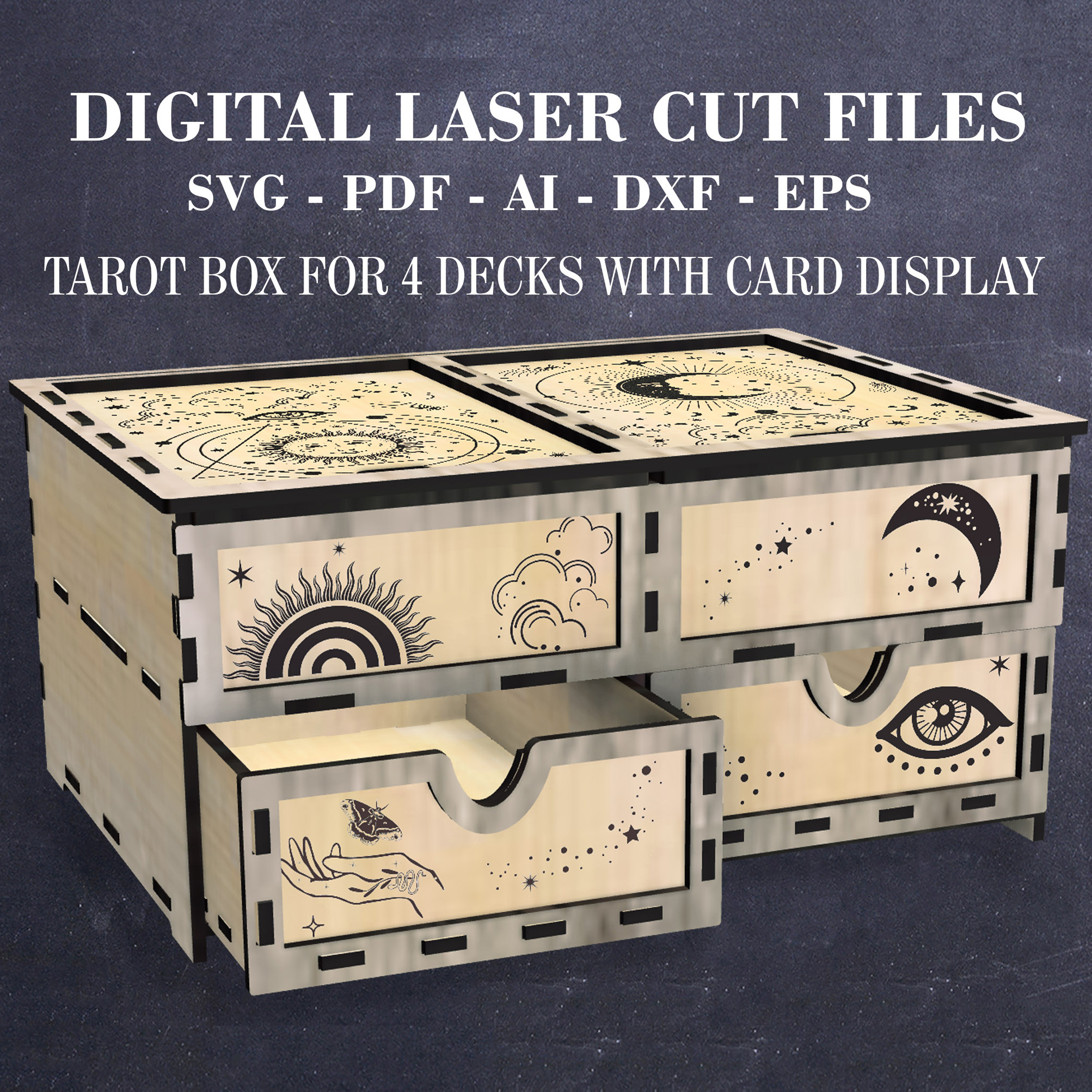Digital download Tarot box for 4 decks with card display las | Inspire ...