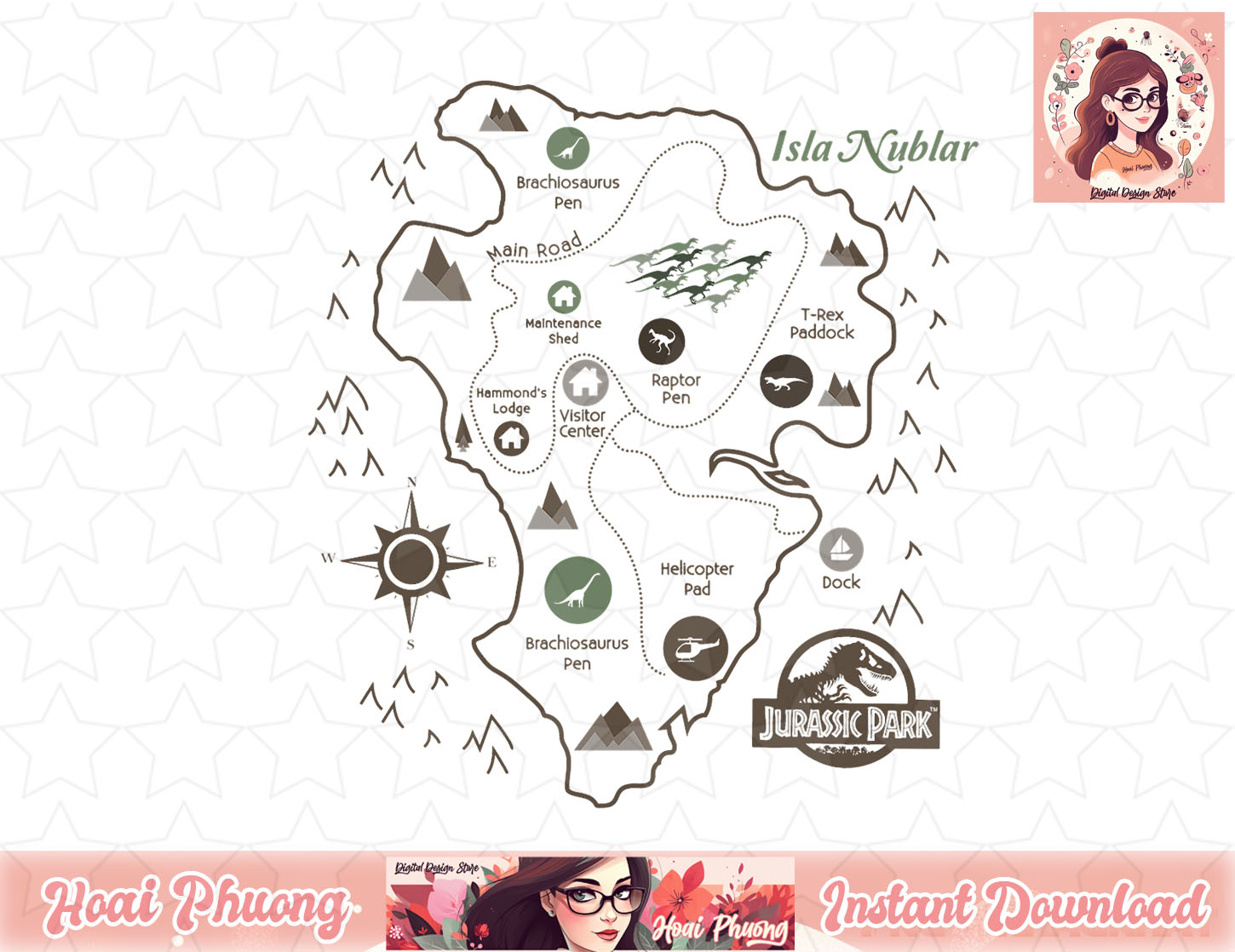 Jurassic Park Map Birds Eye View Graphic png, instant downlo - Inspire ...