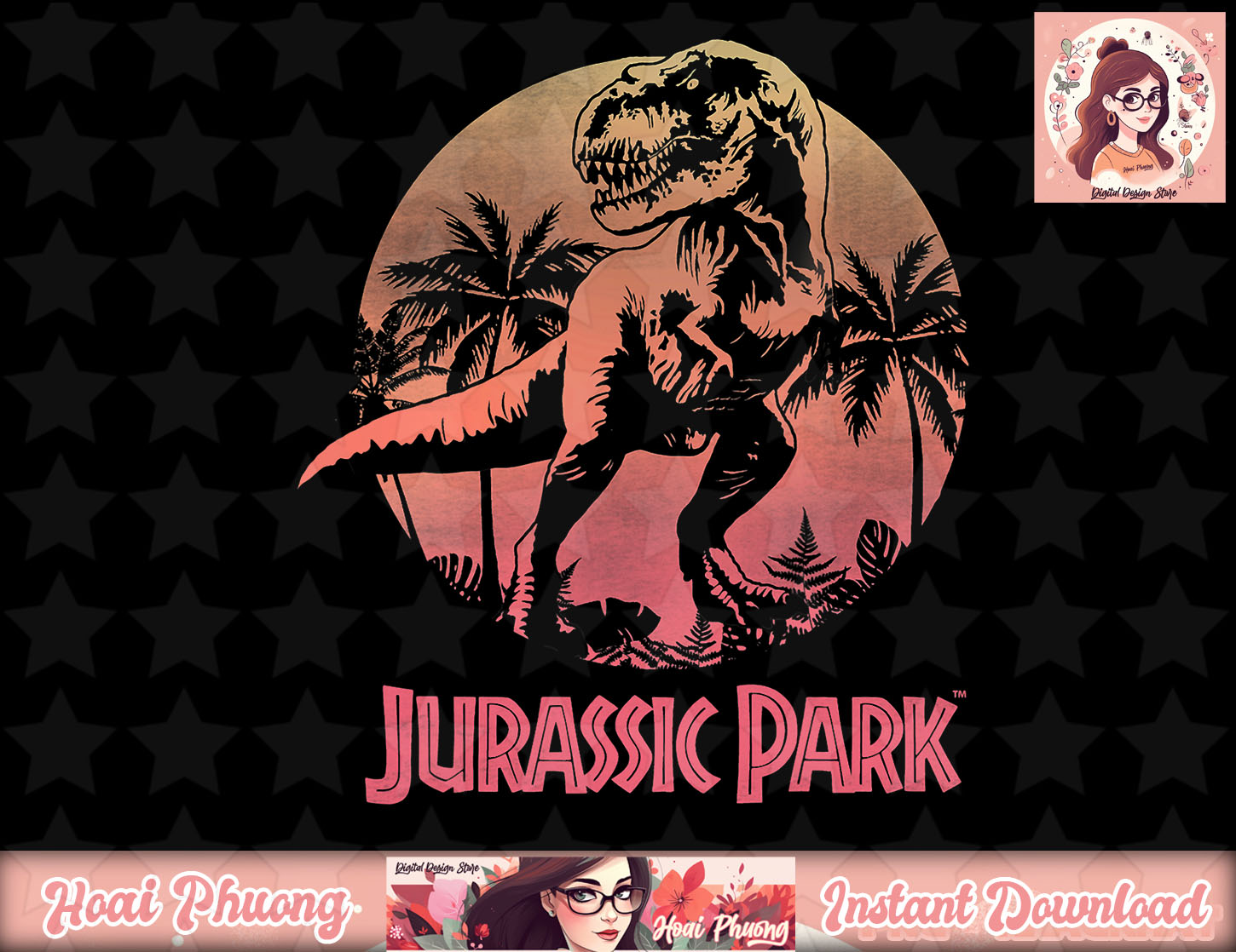 Jurassic Park T-Rex Gradient Sunset png, instant download - Inspire Uplift