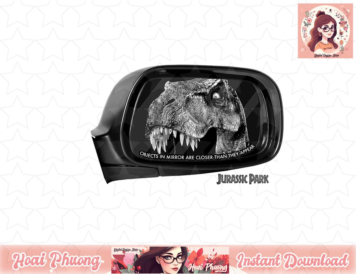 Jurassic Park T-Rex In Car Side Mirror png, instant download | Inspire ...
