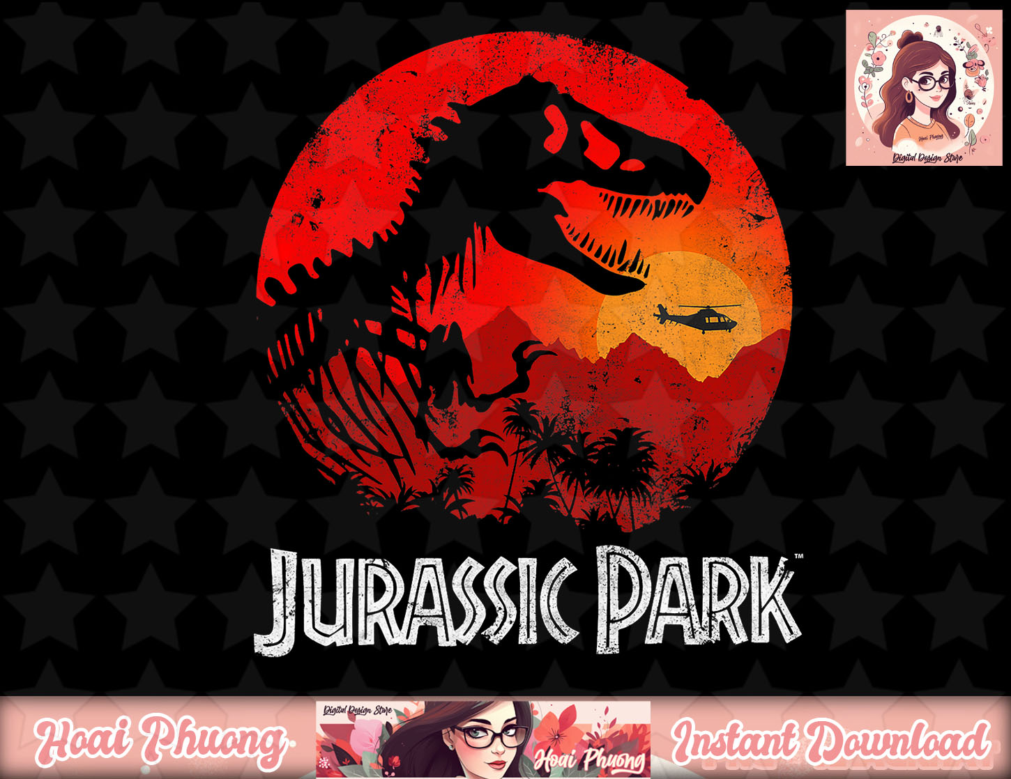 Jurassic Park T-Rex Silhouette Jungle Sunset png, instant do - Inspire ...