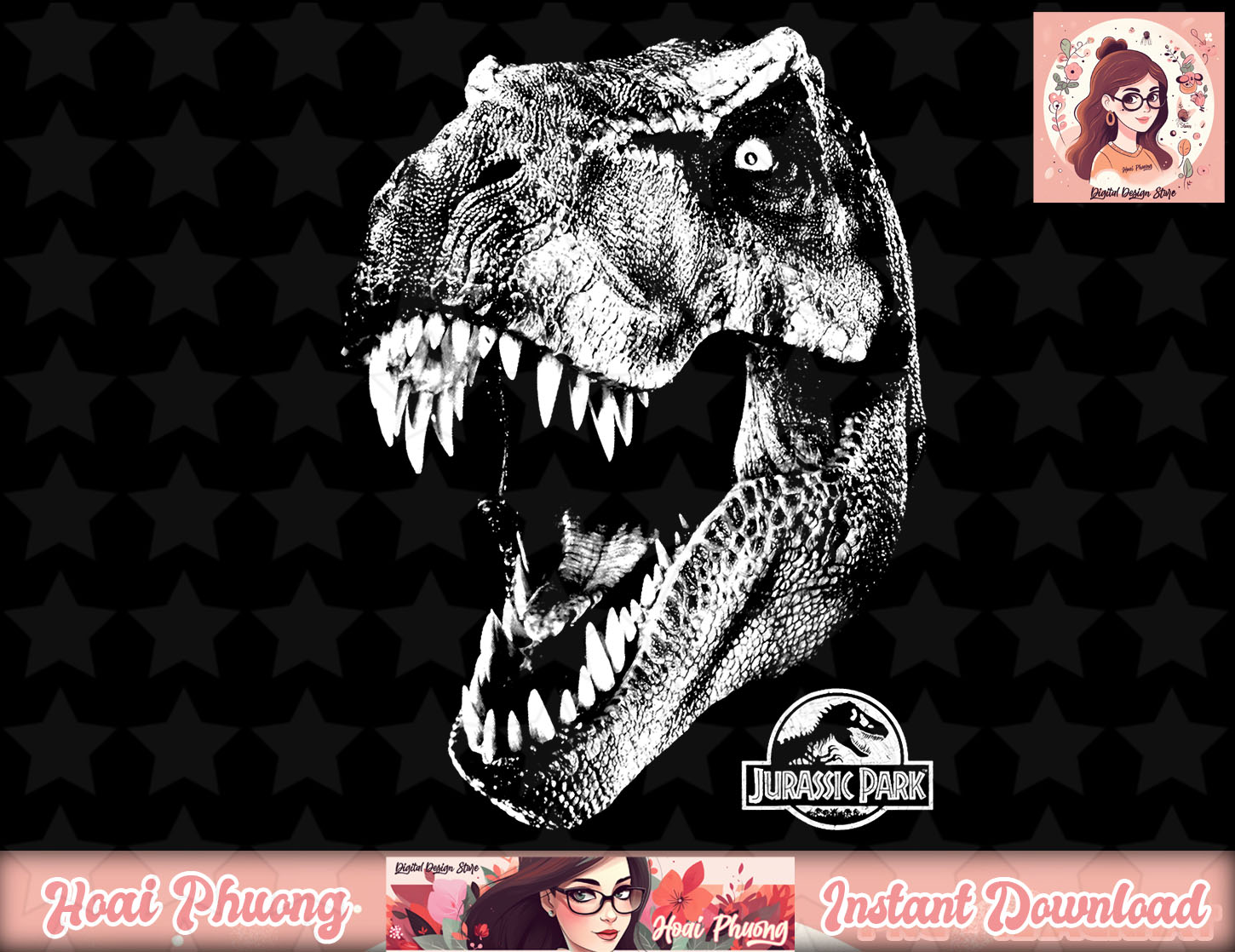 Jurassic Park T-Rex White Head Roaring Graphic png, instant | Inspire ...