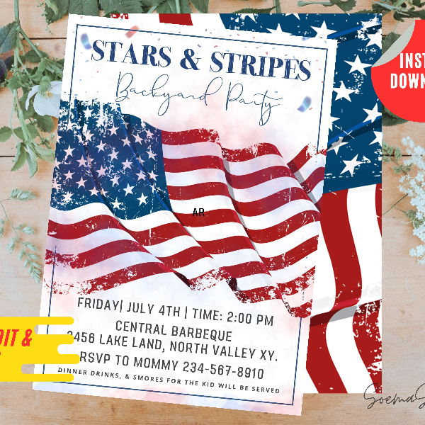 4th July Stars and Stripes Party Editable Printable Invitati | Inspire ...